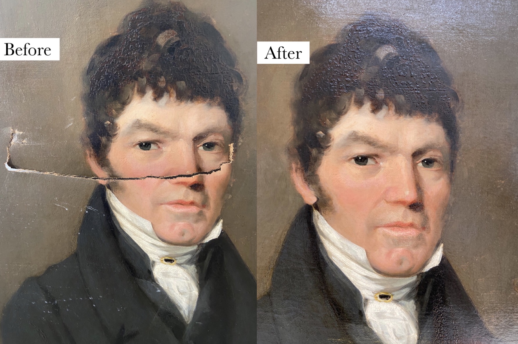Damaged oil painting portrait conservation - Brushstroke